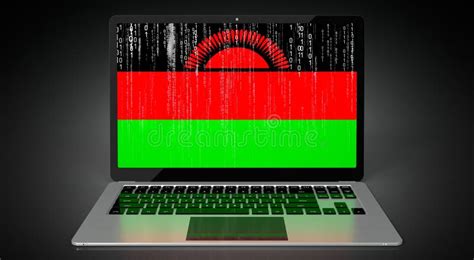 Malawi Country Flag And Binary Code On Laptop Screen Stock