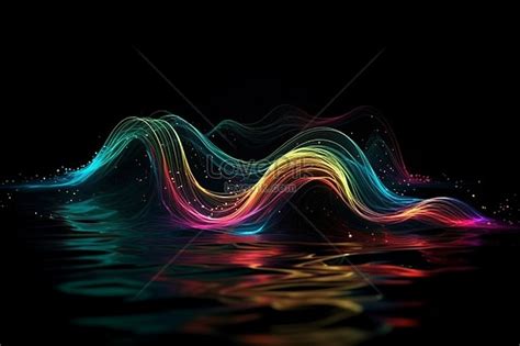 검정색 배경 생성 Ai가 있는 네온 불빛이 있는 화려한 물결 사진 무료 다운로드 Lovepik