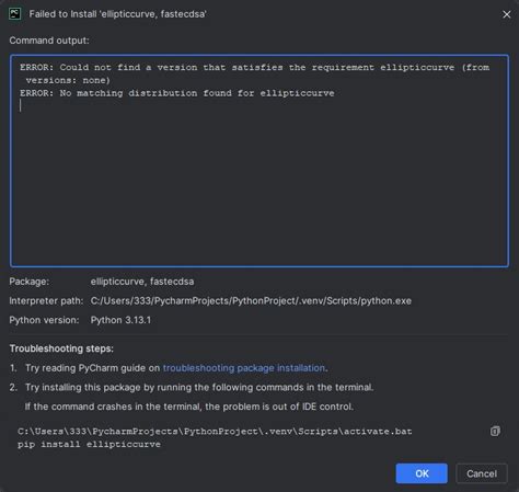 Python No Matching Distribution Found For Ellipticcurve Stack Overflow