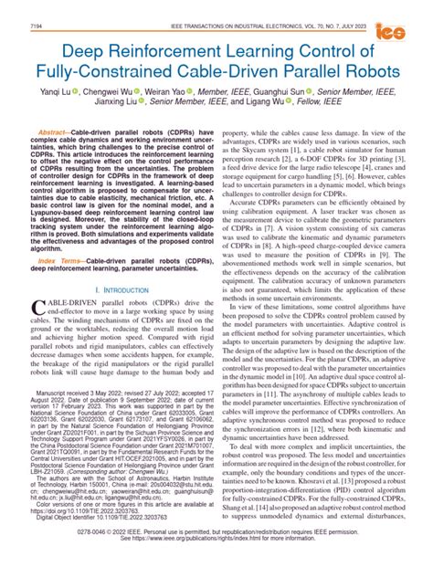Deep Reinforcement Learning Control Of Fully Constrained Cable Driven Parallel Robots Pdf