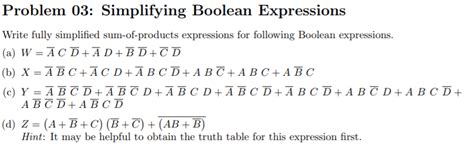 solved problem 03 simplifying boolean expressions write