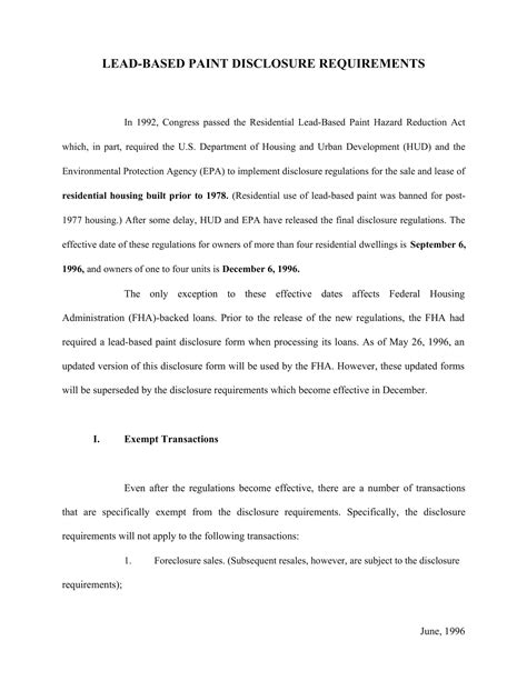 Free Printable Lead Based Paint Disclosure Pdf Tenants Form For Renters