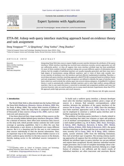 Pdf Etta Im A Deep Web Query Interface Matching Approach Based On