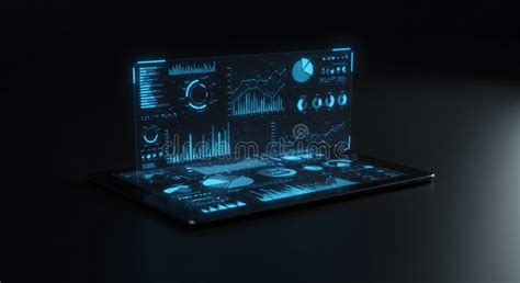 Displaying Holographic Data Interface With Graphs And Charts On Tablet Stock Illustration