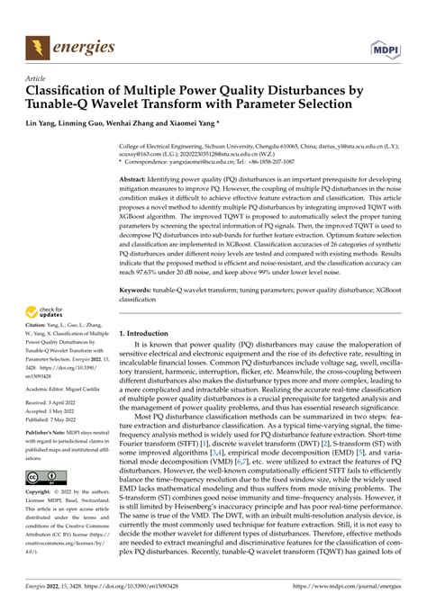 Pdf Classification Of Multiple Power Quality Disturbances By Tunable Q Wavelet Transform With