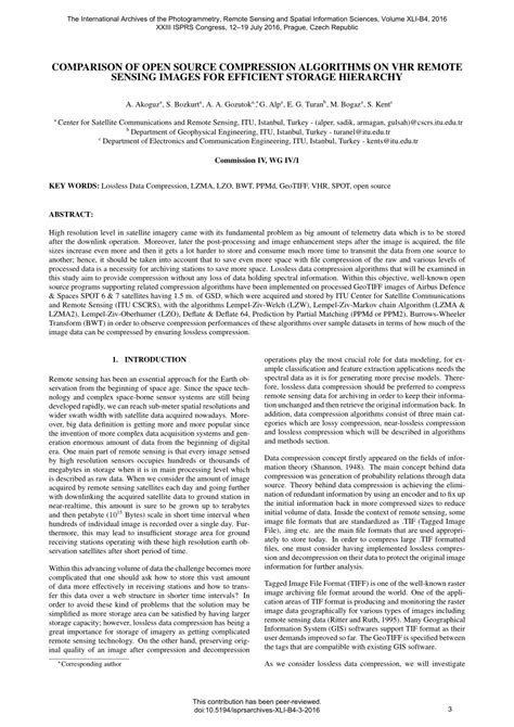 Pdf Comparison Of Open Source Compression Algorithms On Vhr Remote