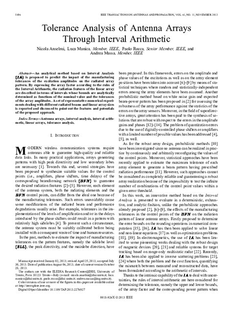 Pdf Tolerance Analysis Of Antenna Arrays Through Interval Arithmetic