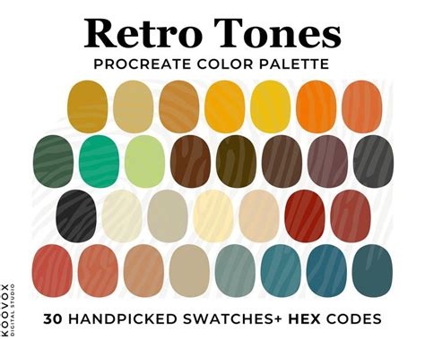 Retro Color Palette For Procreate Vintage Retro Color Palette Color Palette Procreate 70s