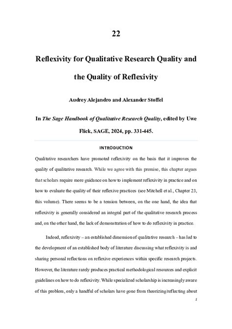 Pdf Reflexivity For Qualitative Research Quality And The Quality Of Reflexivity