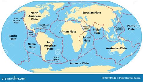 Map Of The Principal Tectonic Plates 16 Major Pieces Of The Earth Cartoon Vector