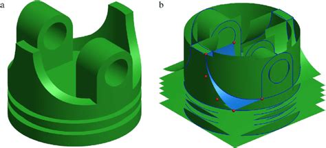 the piston head model represented by 31 trimmed nurbs surfaces with 64