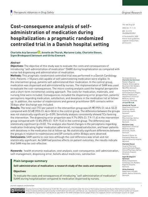 Pdf Costconsequence Analysis Of Self Administration Of Medication During Hospitalization A