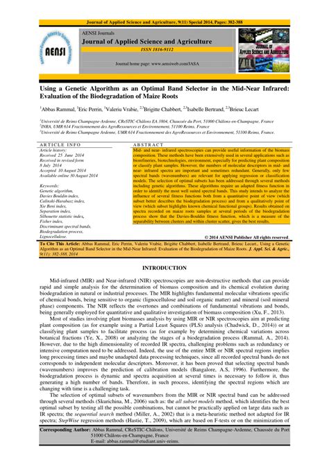 Pdf Using A Genetic Algorithm As An Optimal Band Selector In The Mid Near Infrared Evaluation