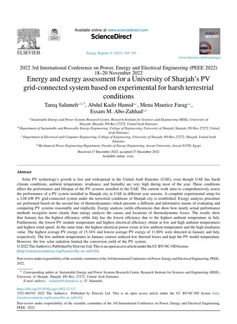 Pdf Energy And Exergy Assessment For A University Of Sharjahs Pv Grid Connected System Based