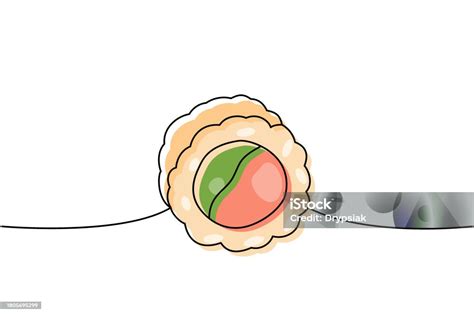후토마키 한 줄에 색을 칠한 연속 그리기 일본 요리 전통 음식 연속 한 줄 그림 벡터 선형 그림 Setsubun에 대한 스톡