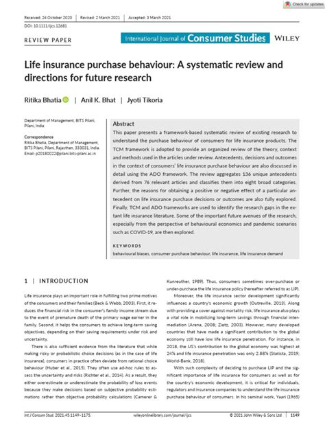 Tcm Ado Bhatia Life Insurance Purchase Behaviour A Systematic