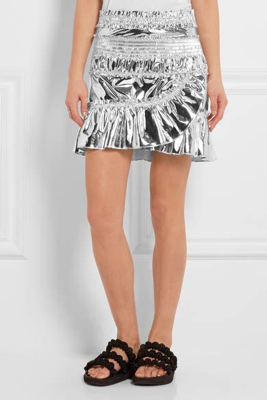 Isabel Marant Jeanne Metallic Coated Cotton Blend Mini Skirt Silver