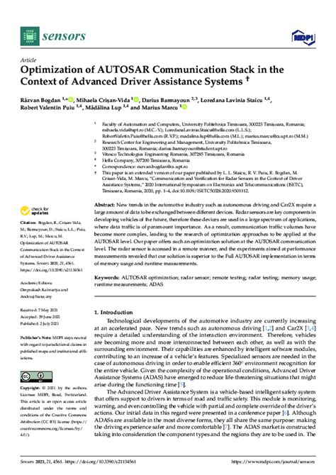 Pdf Optimization Of Autosar Communication Stack In The Context Of Advanced Driver Assistance