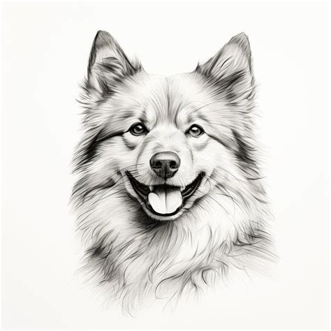 minimalist black line sketch of finnish spitz on white stock