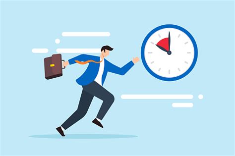서두르는 사업가의 평면 그림 시계가 일을 끝내는 긴급성을 상징하는 시간이 얼마 남지 않았음을 보여주면서 빠르게 달립니다 개념에 대한 스톡 벡터 아트 및 기타 이미지 Istock