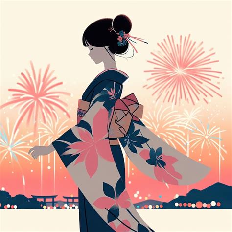 Premium Photo Japanese Woman In Kimono Dress With Generative Ai