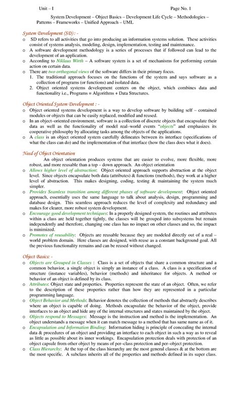 Unit 1 Ooad System Development Object Basics Development Life