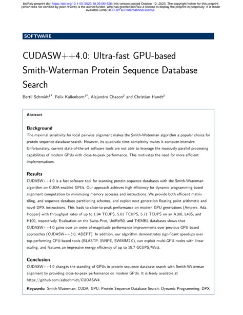 Pdf Cudasw40 Ultra Fast Gpu Based Smith Waterman Protein Sequence