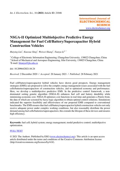 Pdf Nsga Ii Optimized Multiobjective Predictive Energy Management For Fuel Cellbattery