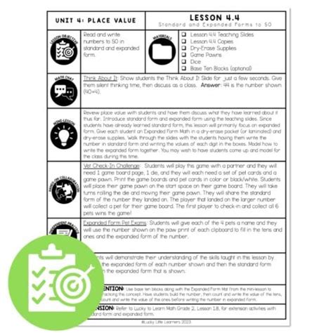 Lucky To Learn Math 1st Grade Lesson 44 Standard And Expanded Form Up To 50 Lesson Plan