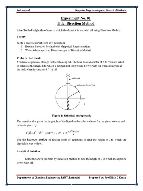 Experiment No 01 Title Bisection Method Download Free Pdf Numerical Analysis