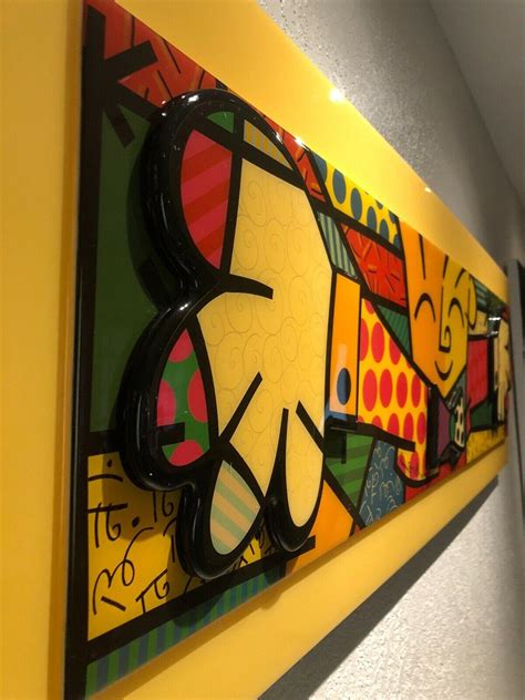 Romero Britto The Hug 3d Large 19 X 62 Pop Art 1993 In Yellow Rare 3860786971