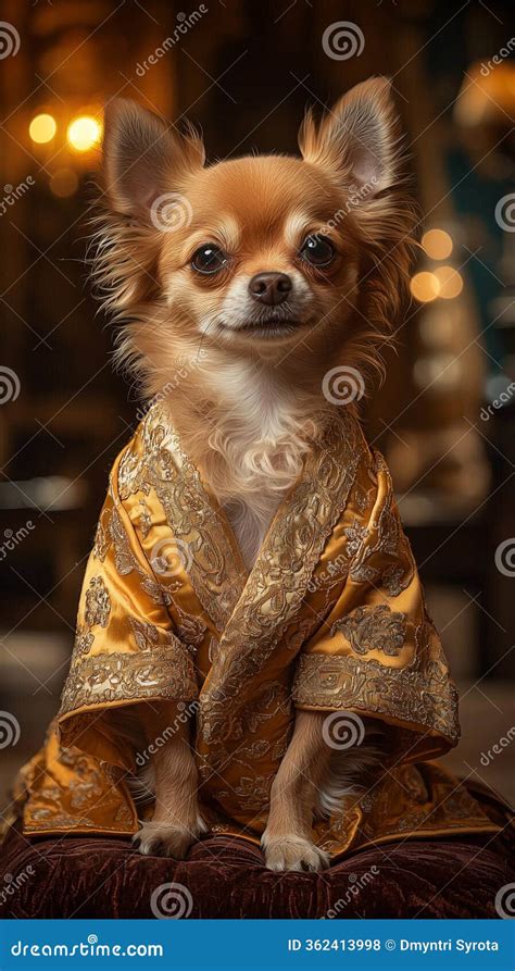 Elegant Chihuahua In A Golden Silk Robe Stock Illustration