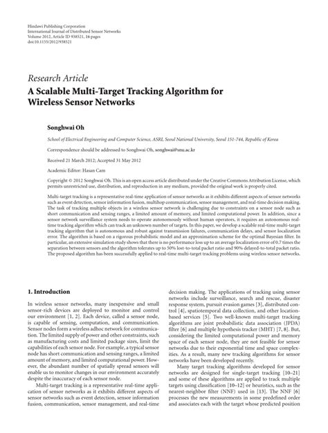 Pdf A Scalable Multi Target Tracking Algorithm For Wireless Sensor Networks