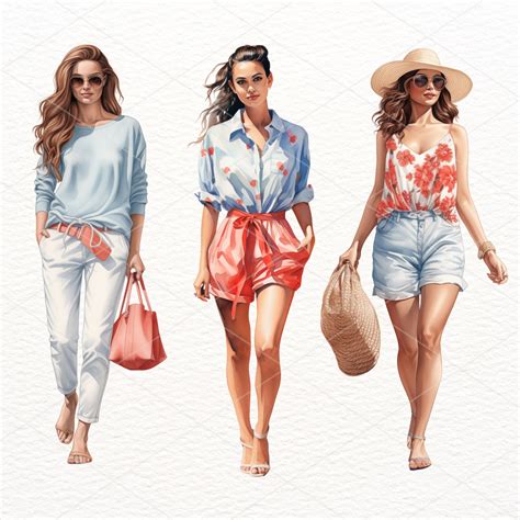 Watercolor Summer Fashion Girls Clipart Summer Graphics Summer Fashion Pretty Girl Fashion
