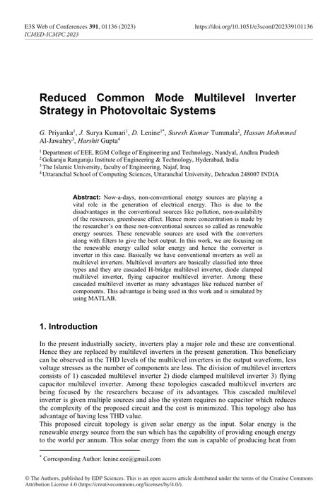 pdf reduced common mode multilevel inverter strategy in photovoltaic systems