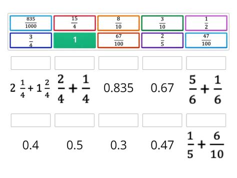 fractions and decimals une las parejas