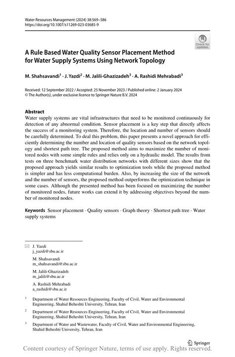 A Rule Based Water Quality Sensor Placement Method For Water Supply Systems Using Network Topology