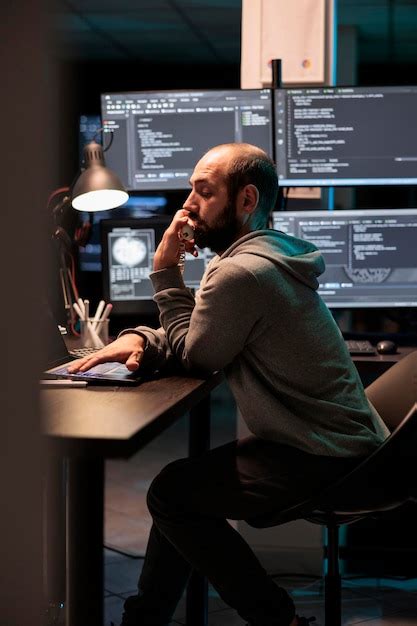 Premium Photo It Engineer Answering Landline Phone Call In Office