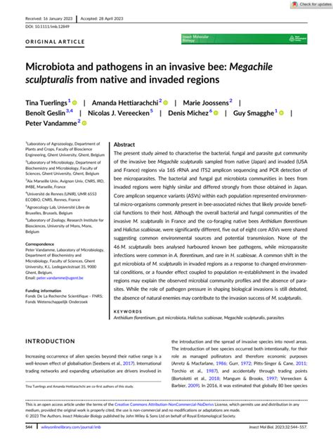 Insect Molecular Biology 2023 Tuerlings Microbiota And Pathogens