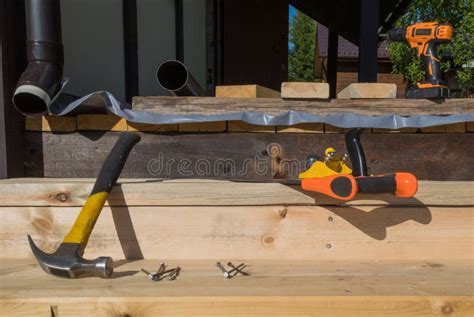 Repair Of A Wooden Porch Of A Country House Natural Light Stock Image