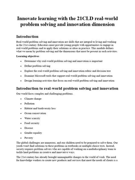 Innovate Learning With The 21cld Real World Problem Solving And Innovation Dimension Pdf