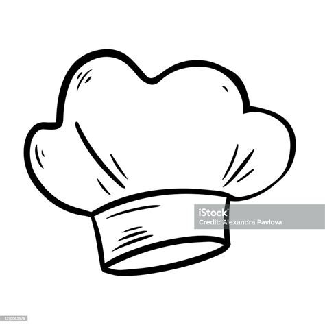 로고 웹 사이트 및 앱용 간단한 셰프의 모자 아이콘으로 셰프의 모자를 쓰고 있습니다 앱 및 웹 사이트에 대한 간단한 평면 디자인 손에 벡터 그림 은 스타일을 그립니다 요리사