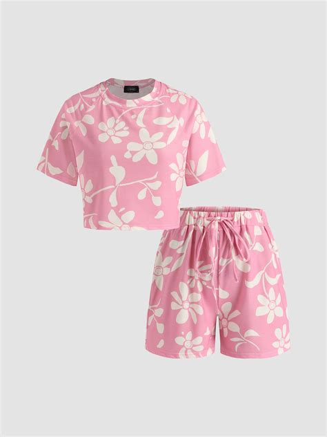 Floral Crop Top And Mini Shorts Set Cider