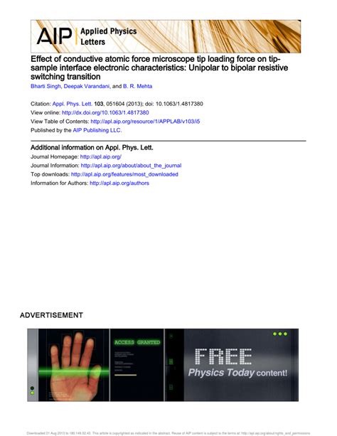 Pdf Effect Of Conductive Atomic Force Microscope Tip Loading Force On Tip Sample Interface