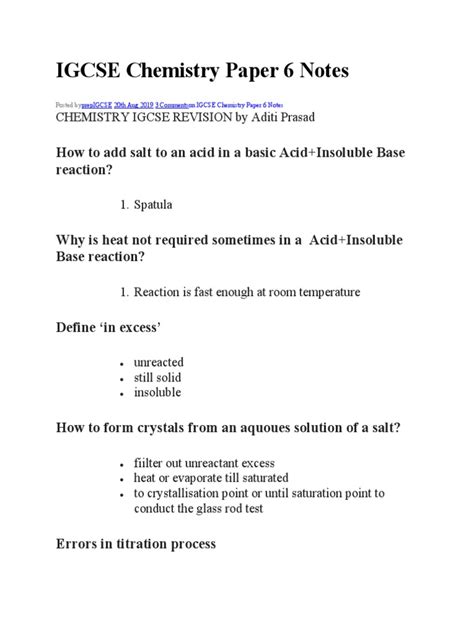 Igcse Chemistry Paper 6 Pdf Solubility Sulfuric Acid