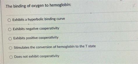 Solved The Binding Of Oxygen To Hemoglobin Exhibits A Chegg Com