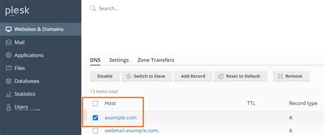 Changing MX A And CNAME Records Plesk
