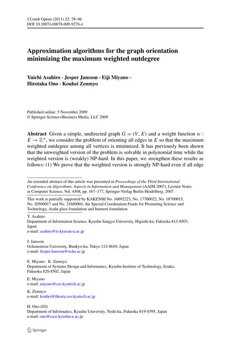 Pdf Approximation Algorithms For The Graph Orientation Minimizing The Maximum Weighted Outdegree
