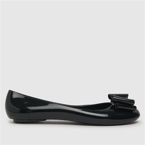 Womens Black Juju Jellies Bow Ballet Flat Shoes Schuh