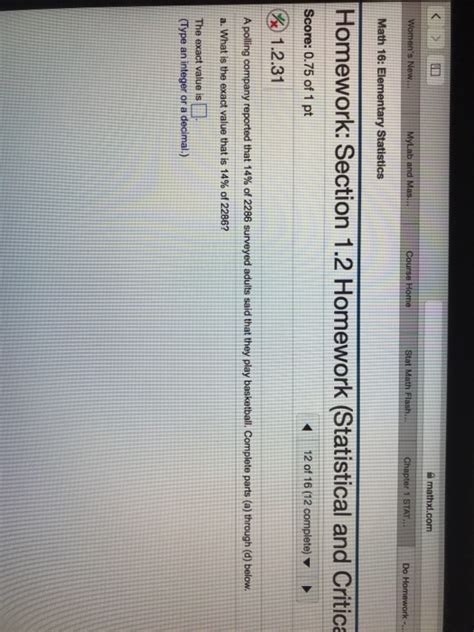 Solved Do Homework Section 12 Homework Statistical And